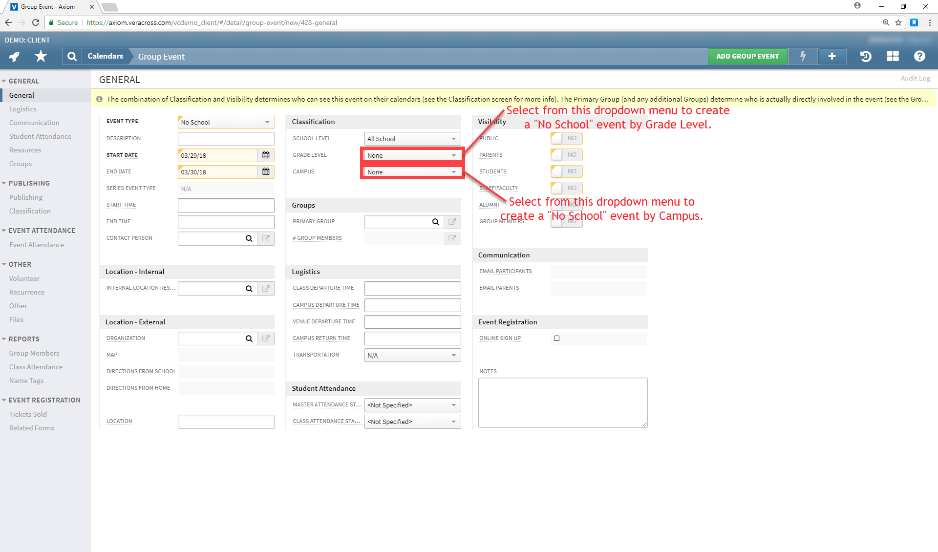 Managing Event Types for Group Events