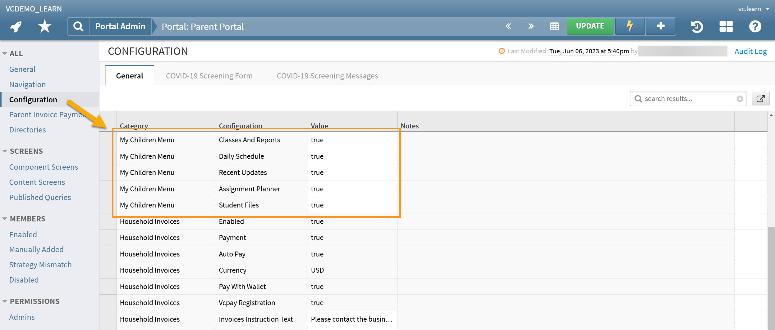 Parent Portal Configuration