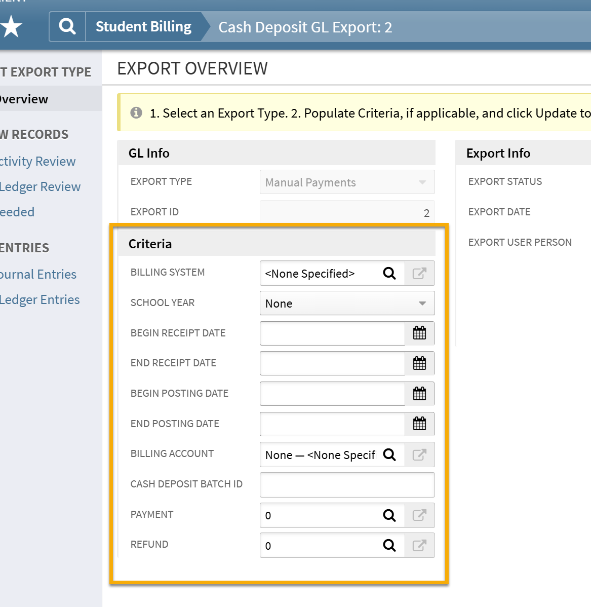 Export Journal Entries from Student Billing - Axiom