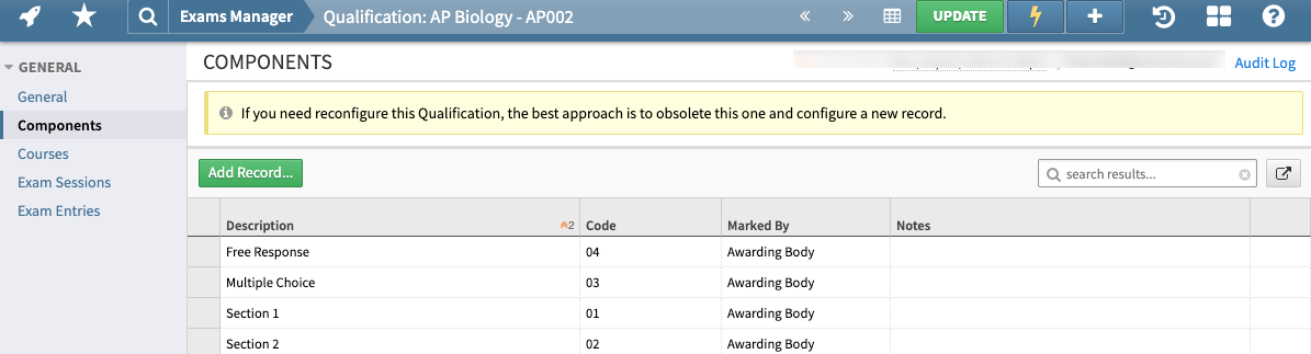 Set up Exam Manager: Qualifications