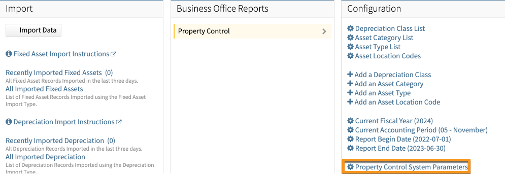 Property Control: System Parameters - Axiom