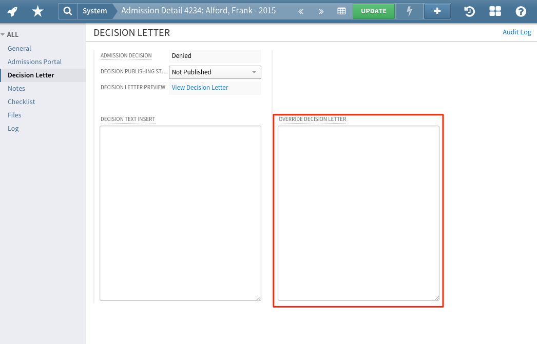 Configuring and Publishing Decision Letters to the Admissions Portal