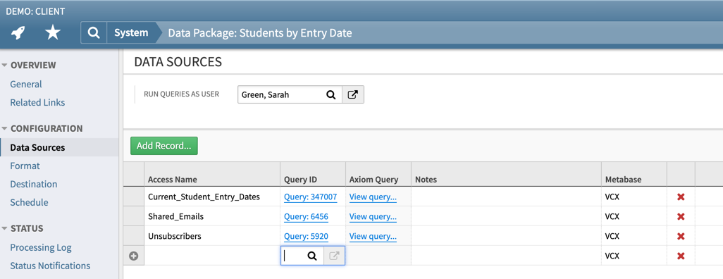 Data Package Configuration