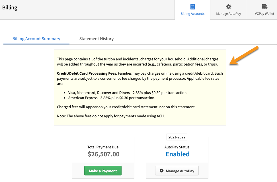 Portal Billing Page Configuration with Student Billing - Axiom