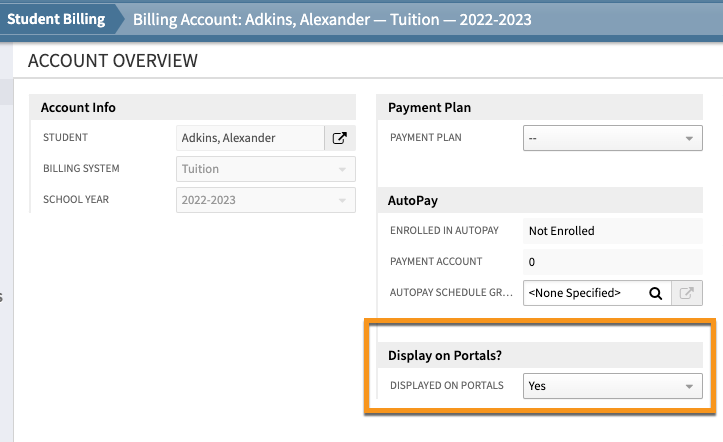 Portal Billing Page Configuration with Student Billing - Axiom