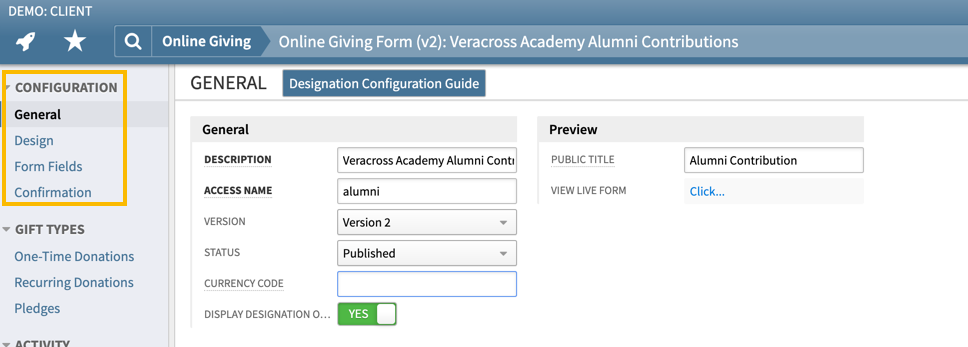 Online Giving Forms 2.0: Configuration Overview