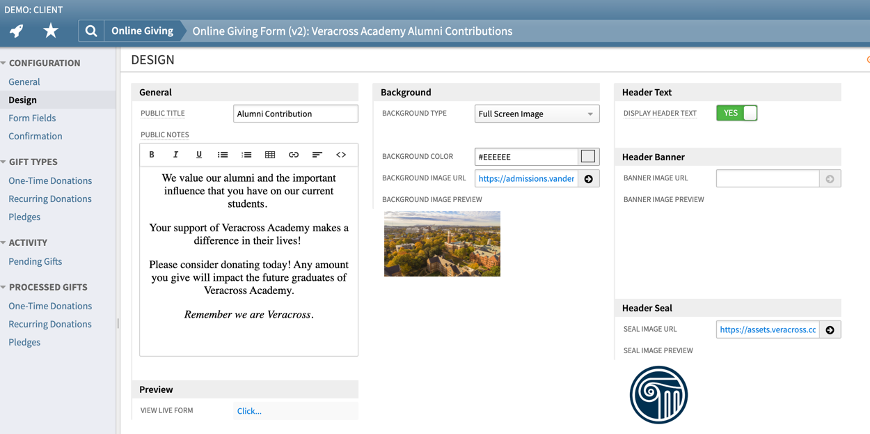 Online Giving Forms 2.0: Configuration Overview