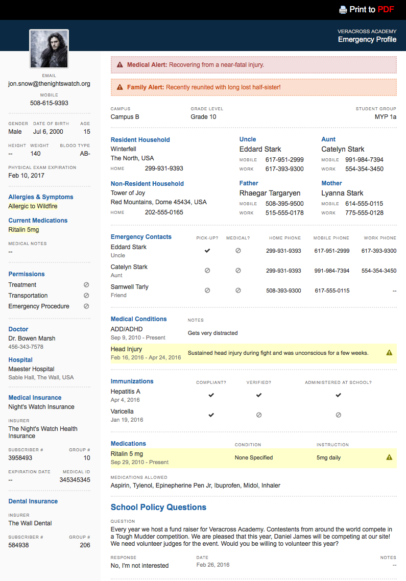 Emergency Profile Document