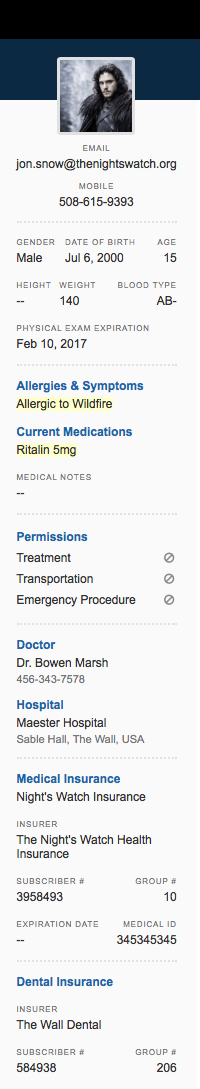 Emergency Profile Document