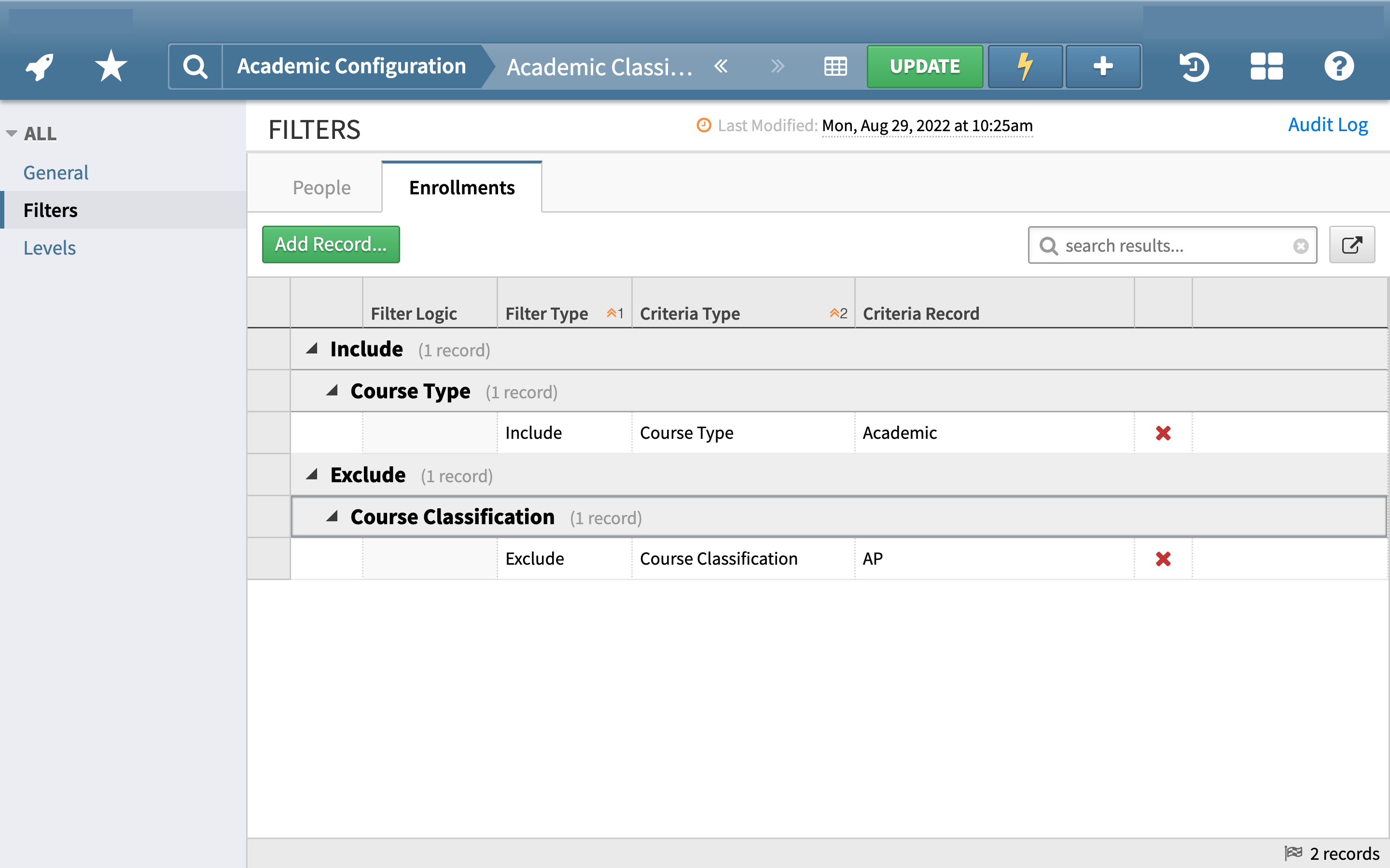 Academic Classification Configuration