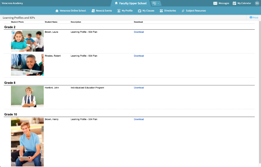 Tracking Learning Plans and IEPs in Veracross