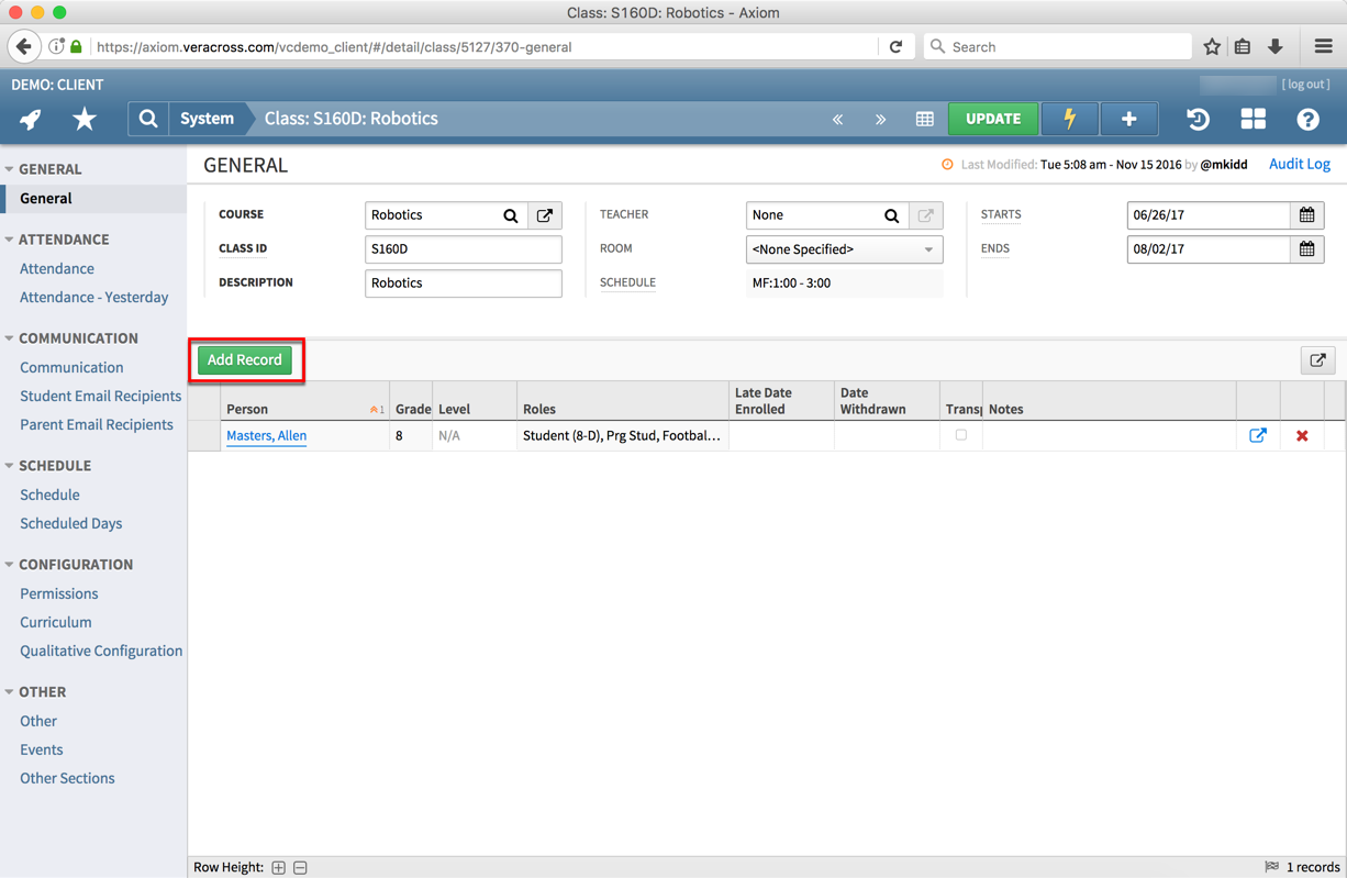 Classes, Schedules & Rosters