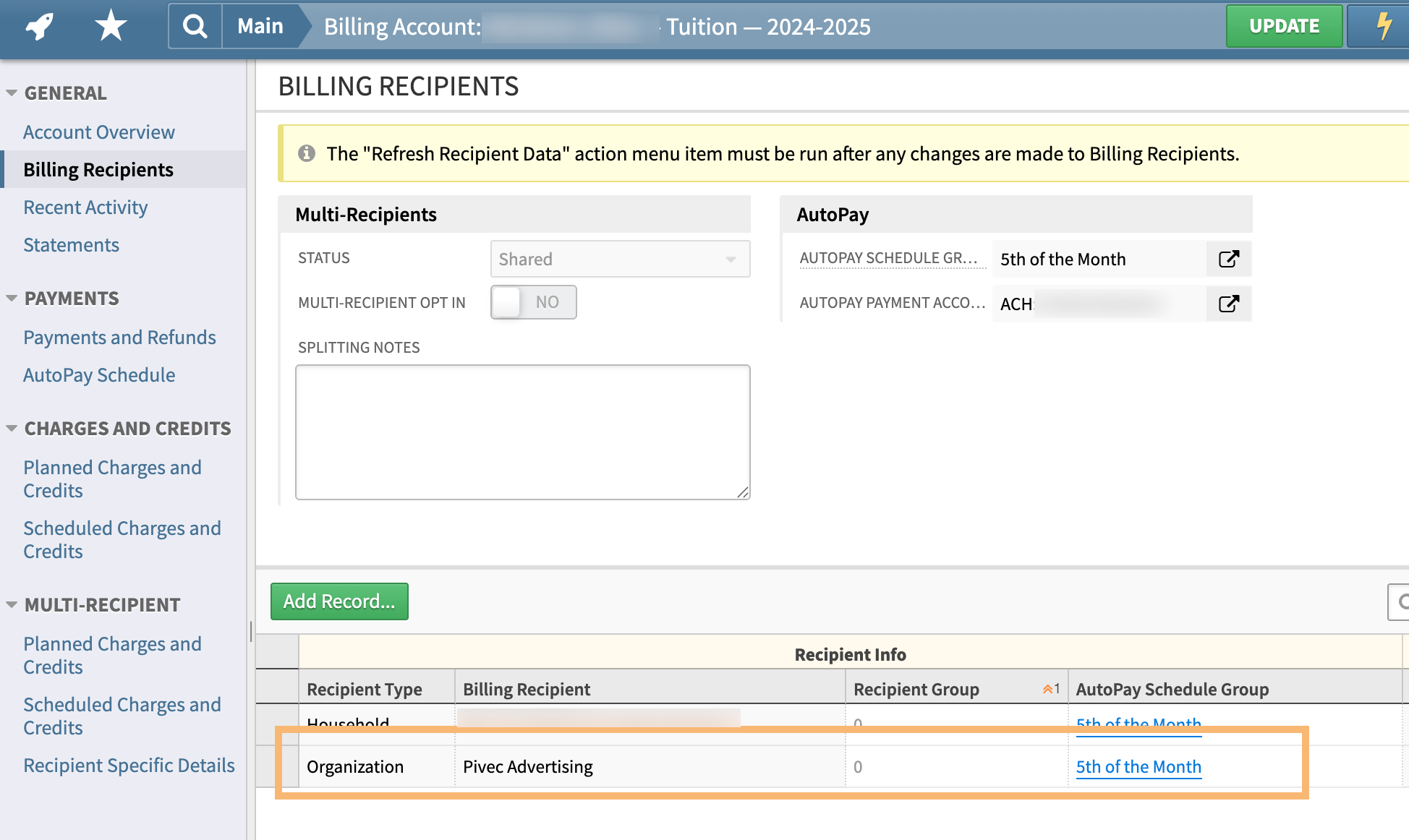 Billing for Organizations in Student Billing - Axiom