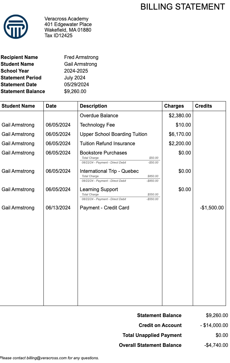 Recipient Billing Statement Document